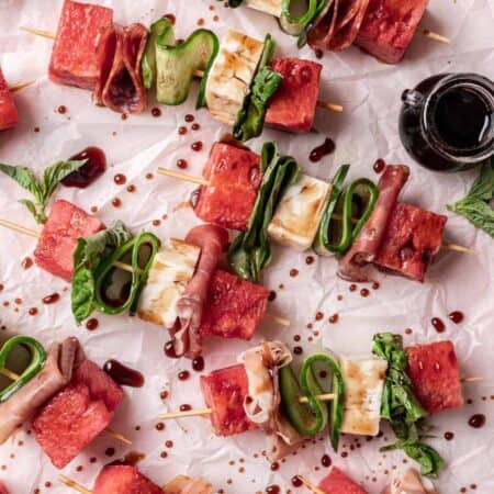 Watermelon Feta Salad Skewers are easy and refreshing.